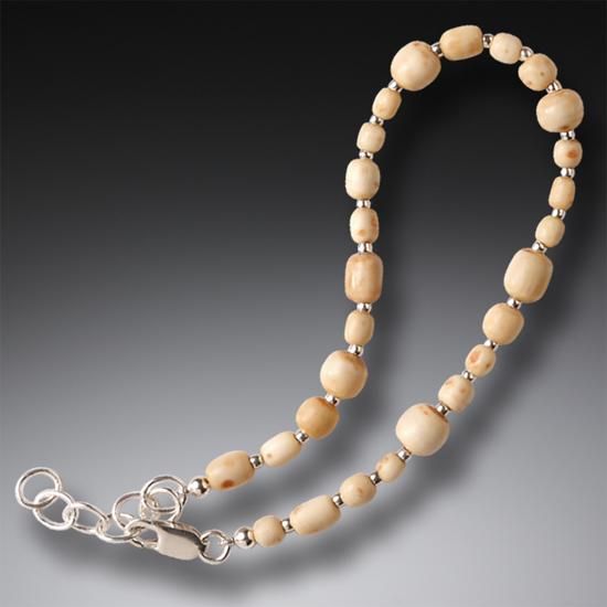 Mammoth Tusk Ivory Bead Bracelet, Handmade Silver - Ancient Runes