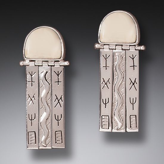 Handmade Silver Mammoth Ivory Earrings - Priestess