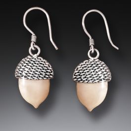 Fossilized Walrus Ivory Silver Acorn Earrings, Handmade - Acorn