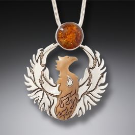 Fossilized Ivory and Amber Phoenix Pendant – Phoenix Rising